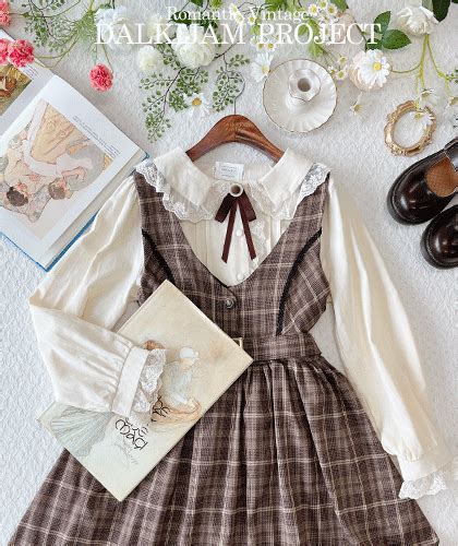 딸기쨈프로젝트 런던 블라우스 브라운체크 원피스 세트