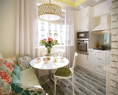 Дизайн кухни с диваном и телевизором и балконом 94 фото