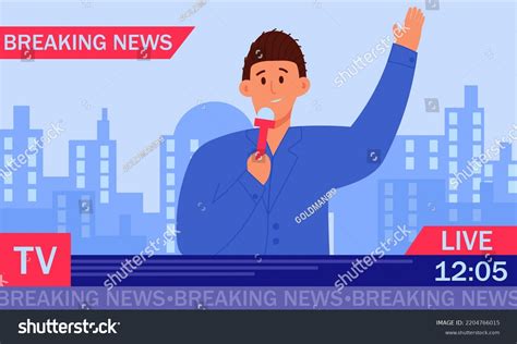 뉴스 Tv 진행자 마이크를 든 저널리스트가 스톡 일러스트 2204766015 Shutterstock