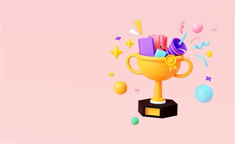 3d 렌더링 파스텔 배경에 황금 트로피 챔피언 컵 우승자 컵 비즈니스 개념 만화 스타일의 축하 수상 챔피언 보상 상 경쟁에 대한