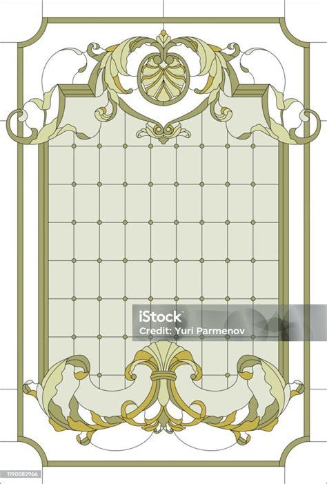 직사각형 프레임의 스테인드 글라스 패널 클래식 창 아르 누보 스타일의 싹과 잎의 추상적 인 꽃 꽂이 스테인드 글라스 창 세트입니다 스테인드글라스에 대한 스톡 벡터 아트 및