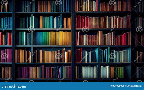 Rows Of Books On Shelves In A Library Developing Space Stock