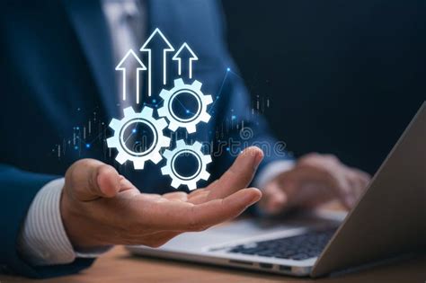 Productivity And Automation Strategy For Business Success Businessman Hand Showing Digital