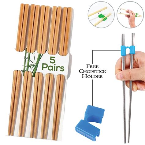 Pack Of 5 Pairs Reusable Chinese Bamboo Chopsticks With Chopstick