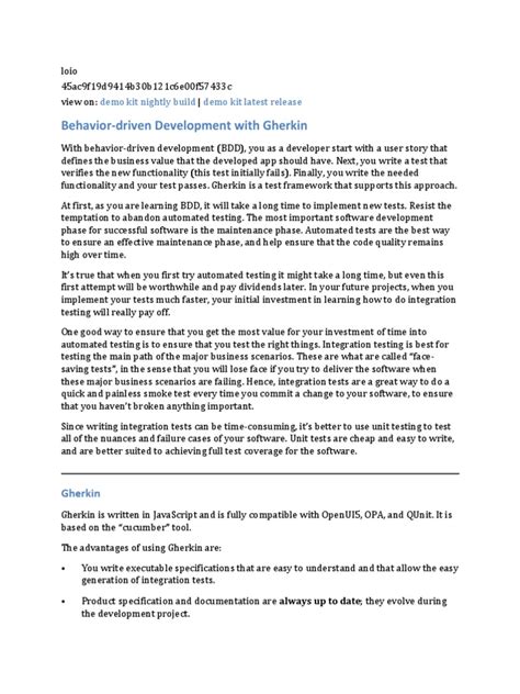 Behavior Driven Development With Gherkin 45ac9f1 Pdf Software