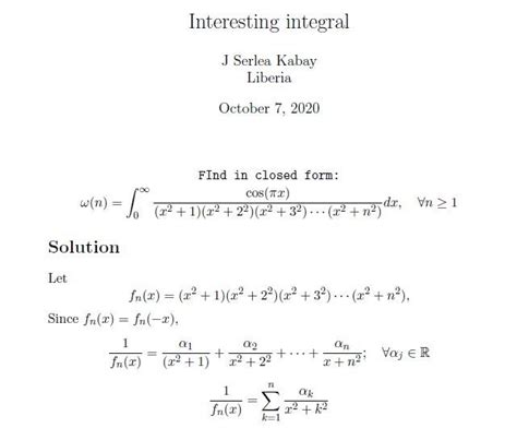An Interesting Integral Ii Romanian Mathematical Magazine