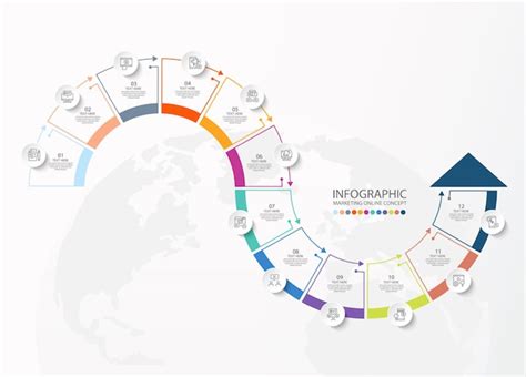 12단계 프로세스 또는 옵션 프로세스 차트가 있는 기본 원형 인포그래픽 템플릿 프로세스 다이어그램 프레젠테이션 워크플로 레이아웃 순서도 인포그래프에 사용됩니다