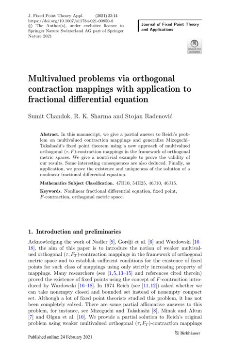 Pdf Multivalued Problems Via Orthogonal Contraction Mappings With