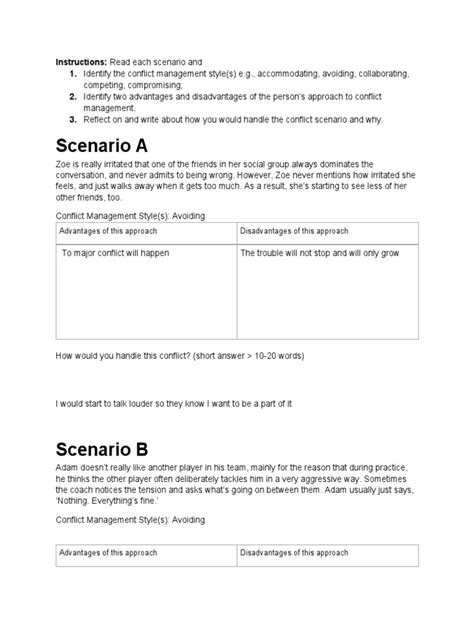 Instructions Read Each Scenario And Pdf