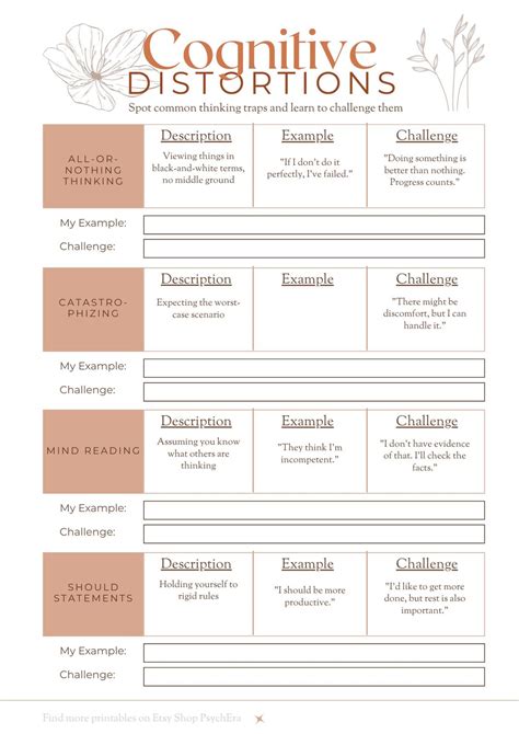 Cognitive Distortion Worksheet Printable Therapy Tool For Challenging