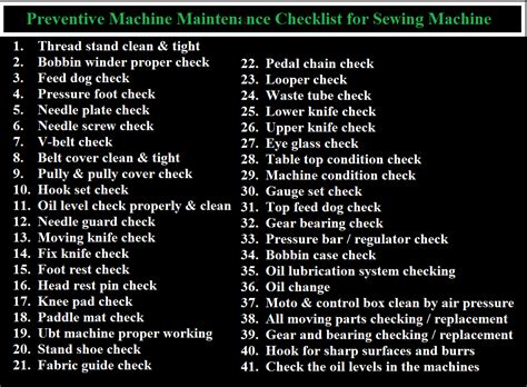 Preventive Machine Maintenance Checklist For Sewing Machine Ordnur