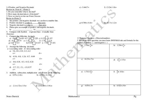 Mathematics Form 1 Chapter 1 Rational Numbers Integers Basic Arithm…