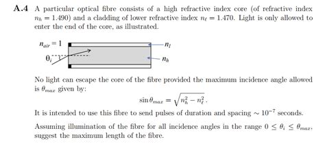 Solved A A Particular Optical Fibre Consists Of A High Chegg