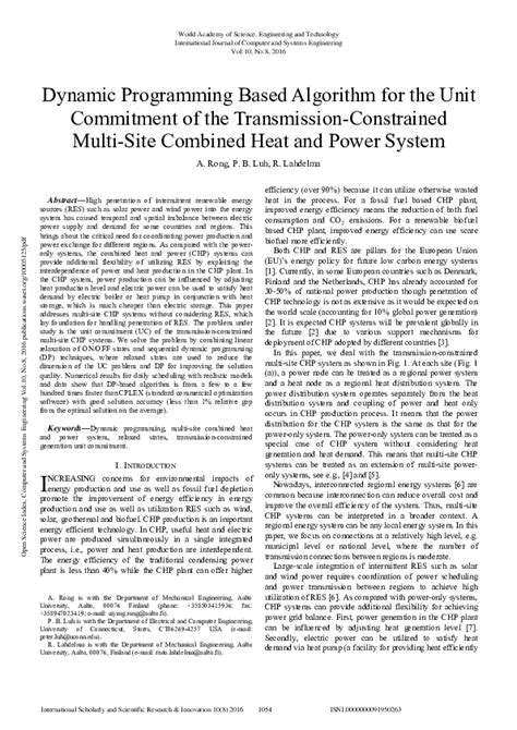 Pdf Dynamic Programming Based Algorithm For The Unit Commitment Of The Transmission