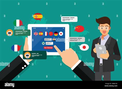 Businessman Learning Of Different Foreign Languages Through The Tablet In The Hand Multi