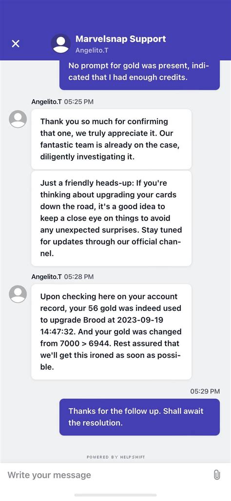 Chat Support Response To Gold Bug Rmarvelsnap