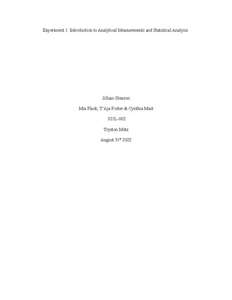 Post Lab 1 Post Lab Report For The First Experiment Experiment 1