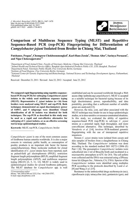Pdf Comparison Of Multilocus Sequence Typing Mlst And Repetitive