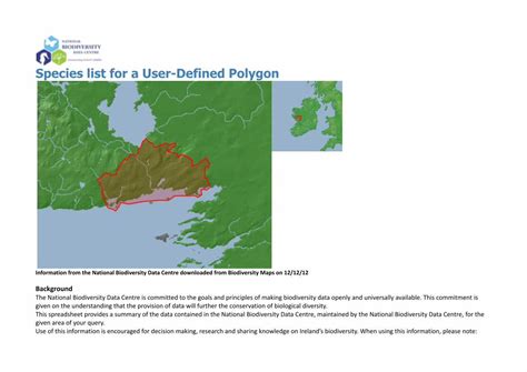 pdf species list for a user defined polygon galway city