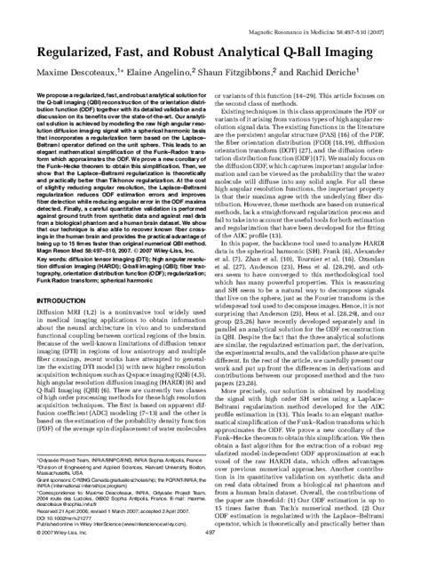 Pdf Regularized Fast And Robust Analytical Q Ball Imaging