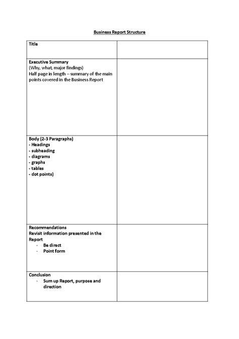 Business Report Format Business Report Structure Title Executive Summary Why What Major