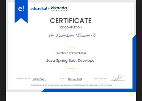 Gowtham Kumar D On Linkedin Java Springboot Certification