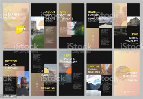 창조적 인 소셜 네트워크 이야기 디자인 다채로운 노란색 그라데이션 배경과 수직 배너 또는 전단지 템플릿 전단지 전단지 브로셔