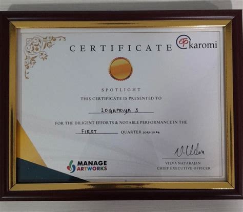 Logapriya Selvakumar On Linkedin Honored To Receive The Spotlight Certificate From