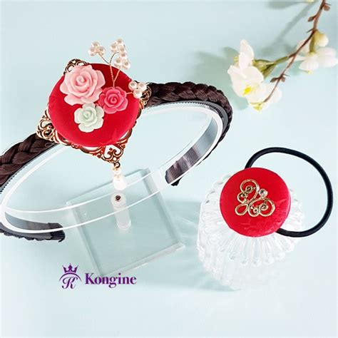 진주 떨잠 한복 머리띠 머리끈 세트 배씨 머리핀 한복 머리장식 한복머리장신구