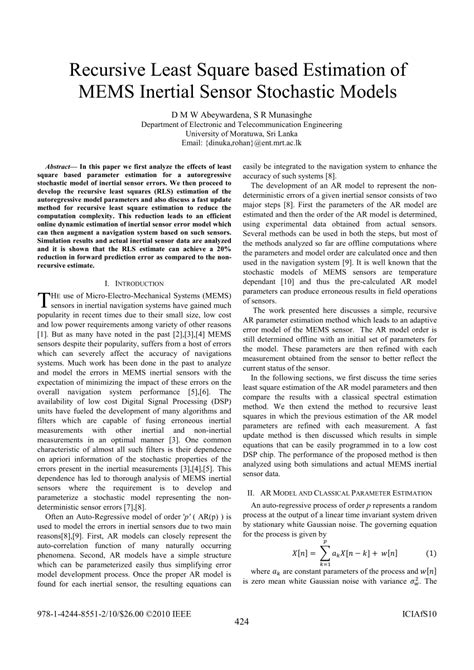 Pdf Recursive Least Square Based Estimation Of Mems Inertial Sensor Stochastic Models