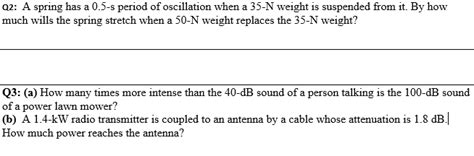 Solved Q2 A Spring Has A 0 5−s Period Of Oscillation When A