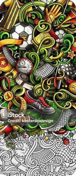 축구 손으로 그린 낙서 배너입니다 만화 상세한 일러스트레이션 개체 그룹에 대한 스톡 벡터 아트 및 기타 이미지 개체 그룹 게이트 경기 스포츠 Istock