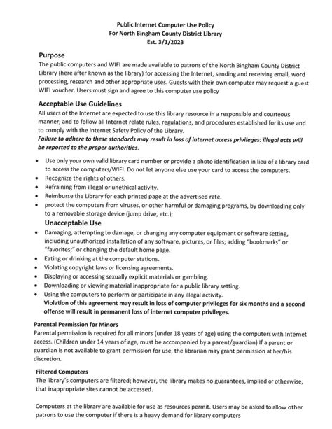 Public Internet Computer Use Policy North Bingham County District Library