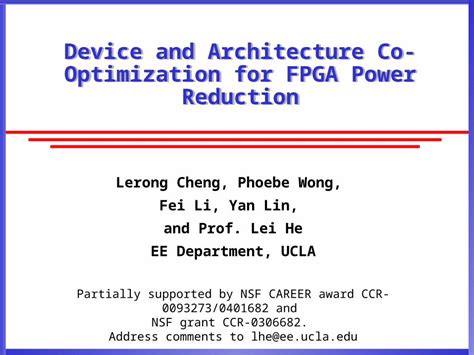 Ppt Device And Architecture Co Optimization For Fpga Power Reduction