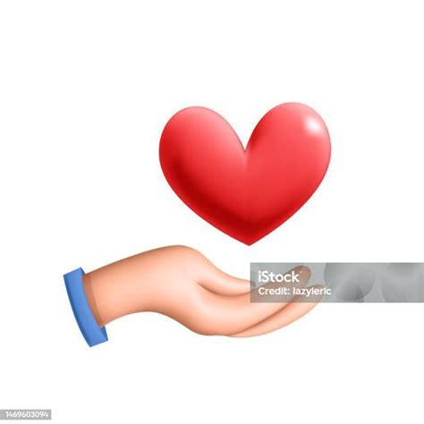 3d 벡터 여성 만화 렌더링 손 잡고 빨간 심장 아이콘 디자인 배너 3차원 형태에 대한 스톡 벡터 아트 및 기타 이미지 3차원 형태 몸 가꾸기 어머니 Istock