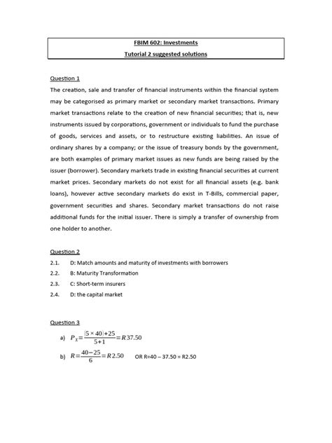 tut 2 solution pdf securities finance secondary market