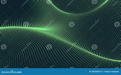 Wave Of Flowing Particles On A Dark Background Abstract Backdrop With