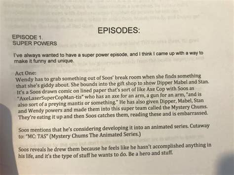 Michael Rianda Showed Us The Script To A Lost Gravity Falls Superpowers