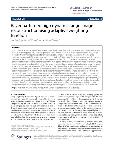 Pdf Bayer Patterned High Dynamic Range Image Reconstruction Using