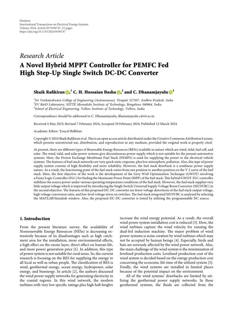 Pdf A Novel Hybrid Mppt Controller For Pemfc Fed High Step Up Single Switch Dc Dc Converter