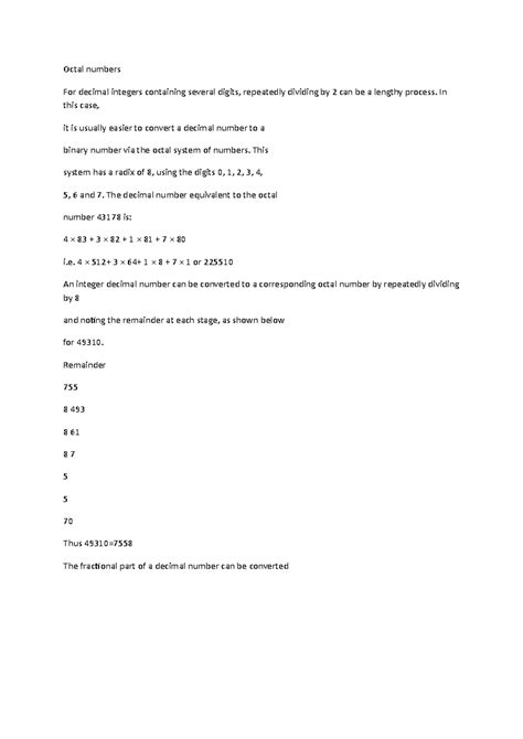 Octal Numbers For Decimal Integers Containing Several Digits