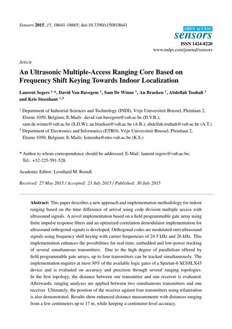 Pdf An Ultrasonic Multiple Access Ranging Core Based On Frequency Shift Keying Towards Indoor