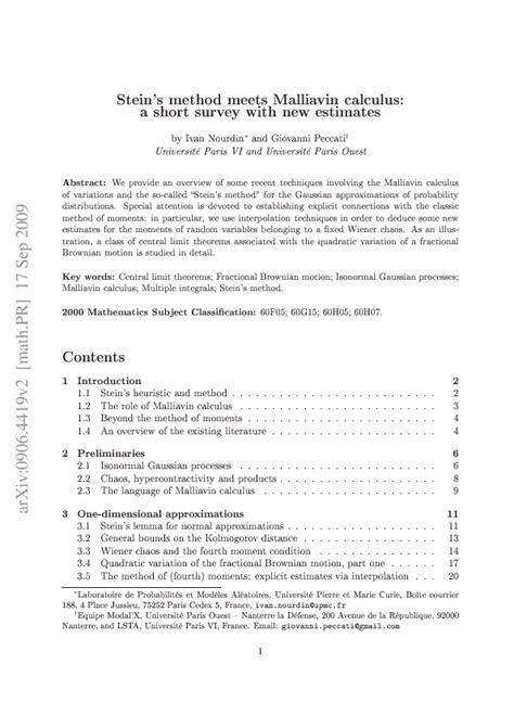 Pdf Steins Method Meets Malliavin Calculus A Short Survey With New Estimates