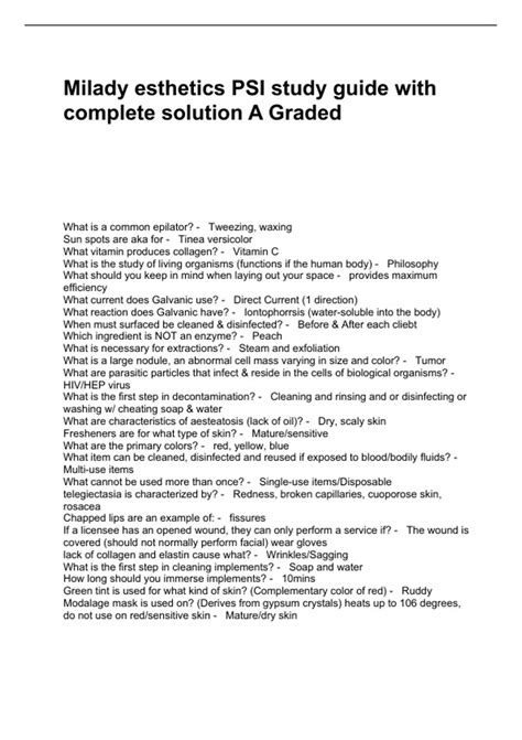 Milady Esthetics Psi Study Guide With Complete Solution A Graded