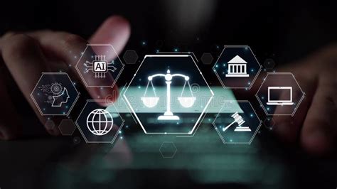 Digital Law Interface Displaying Justice Scale Highlighting Digital