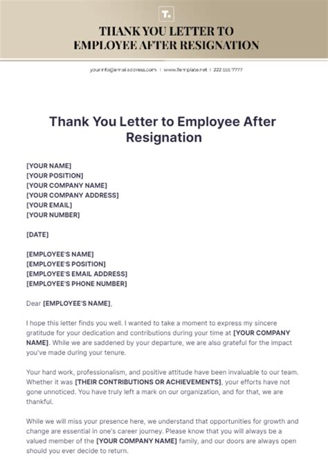 Free Thank You Letter To Employee After Resignation Template Edit