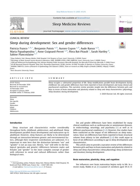 Sleep During Development Sex And Gender Differences Pdf Sleep Insomnia