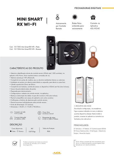 fechadura mini smart rx wifi preta agl