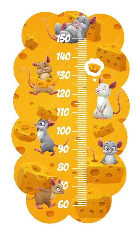 높이 차트 어린이 성장 측정 눈금자 만화 마우스와 치즈가 있는 마우스 벡터 소아 측정기 재미있는 설치류 캐릭터가 있는 어린이 키 측정을 위한 벽 스티커는 치즈와 저울을