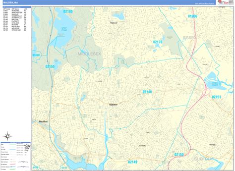Malden Massachusetts Wall Map Basic Style By Marketmaps